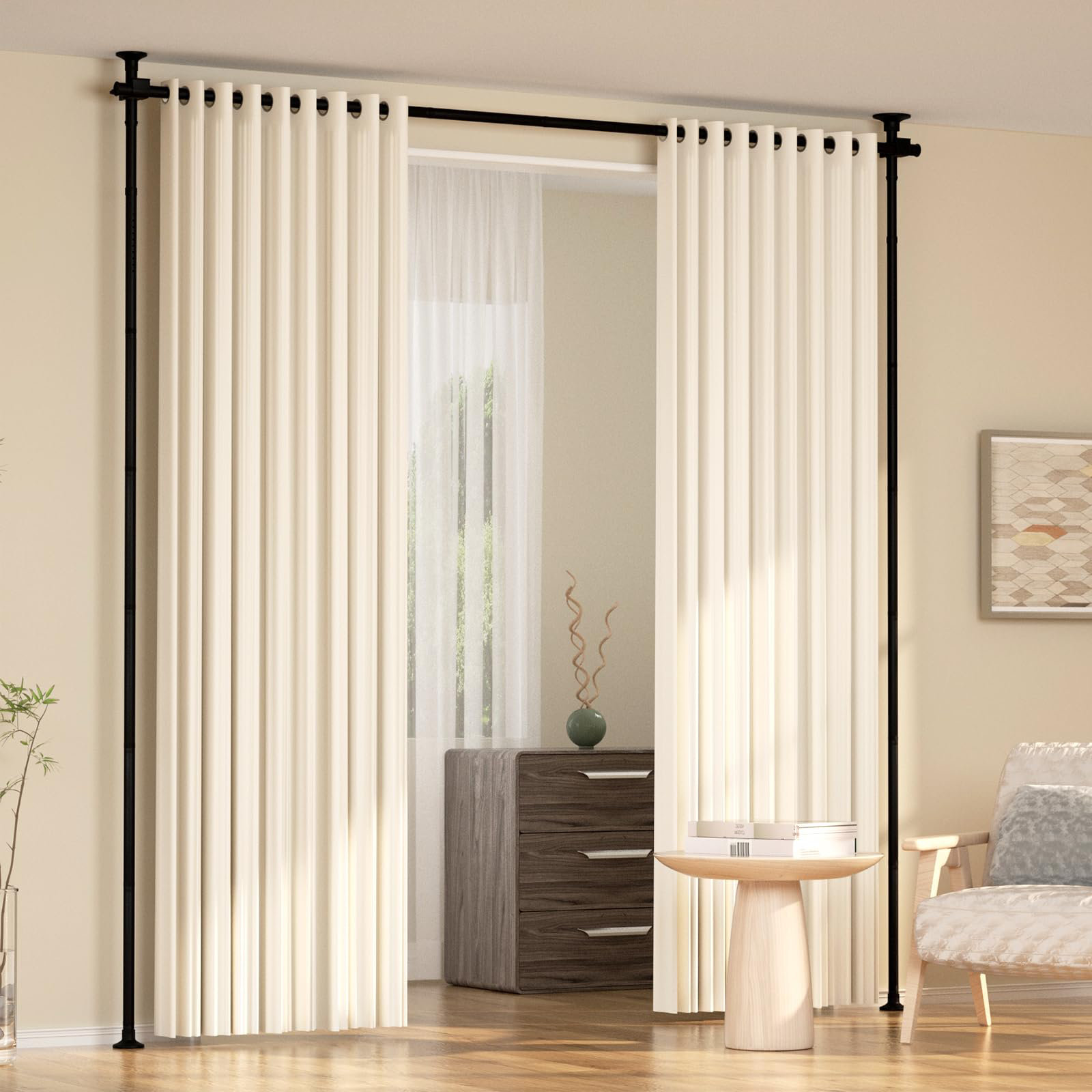 Rebrilliant Room Divider Curtain Rod, Vertical Tension Rod, No Drilling ...