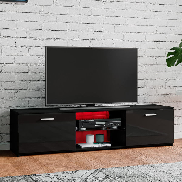 Latitude Run TV Unit Cabinet Stand Two Doors Sideboard With LED Lights ...