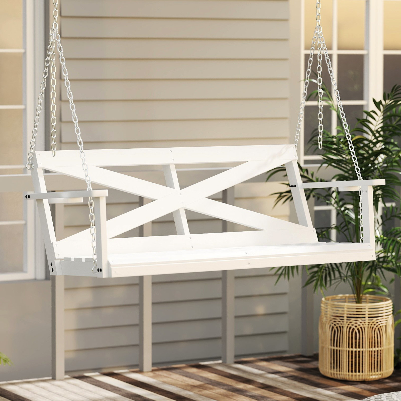 Gracie Oaks Porch Swing 2 Person Outdoor Patio Swing With 4 Iron Chains ...