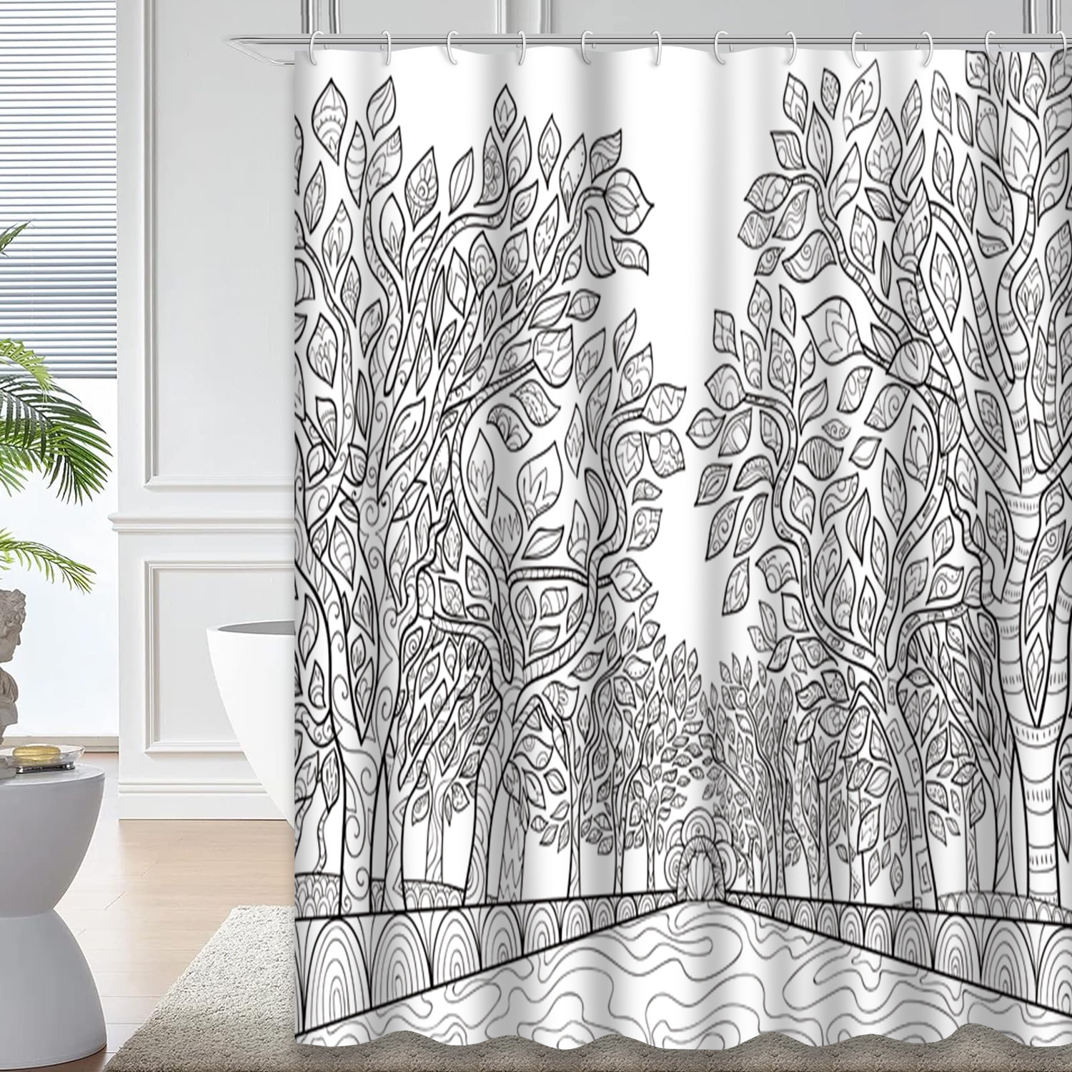 East Urban Home Coloring Park Trees Zen Style Doodle Leaves Abstract ...