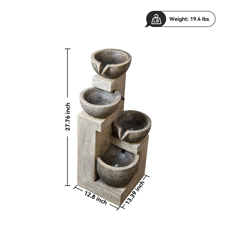 Brayden Studio® Polyresin Staggered Bowls Tiered Water Fountain Weather ...