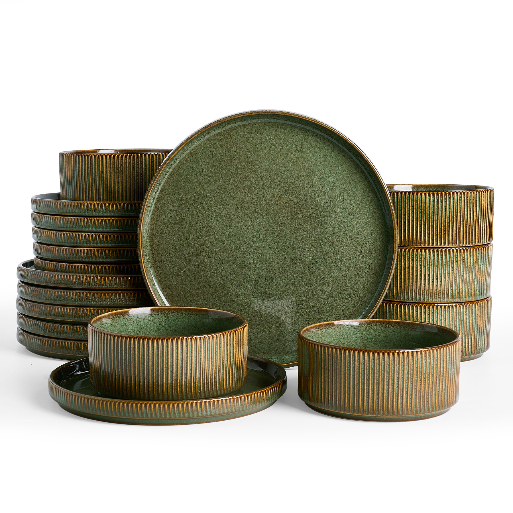 Latitude Run® Star Series 18 Pieces Dinnerware Set, Moss & Cocoa | Wayfair