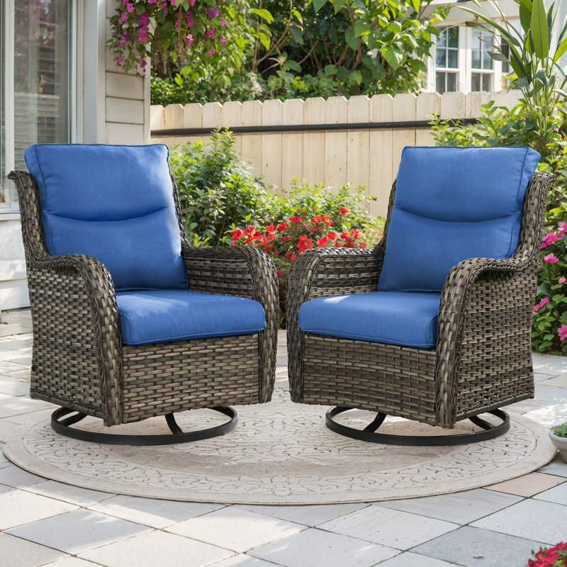 Hummuh Smile 2 - Person Outdoor Seating Group PE Wicker Swivel Glider ...