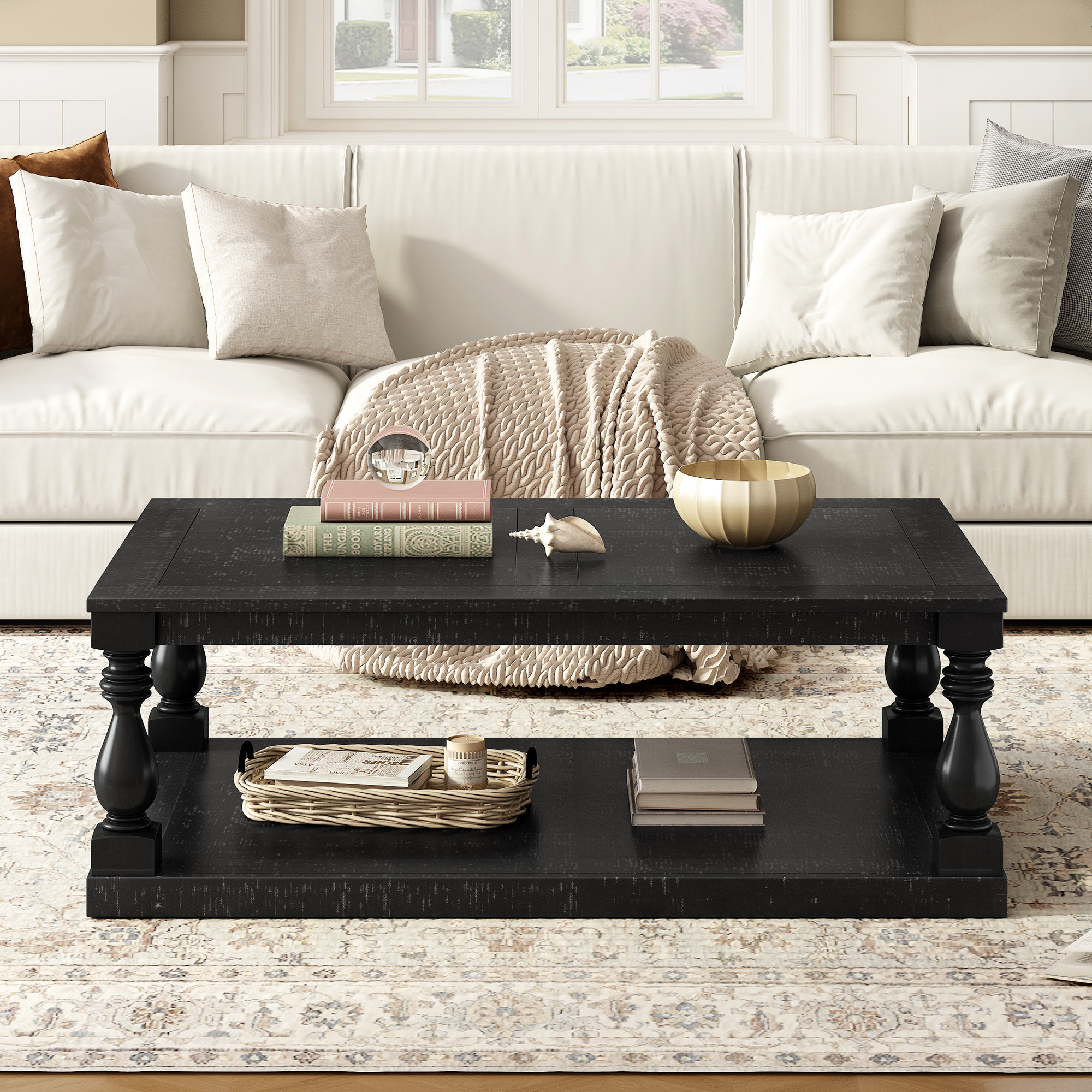 Alcott Hill® Vintage Coffee Table with Vase Column Legs & Pine Veneer ...