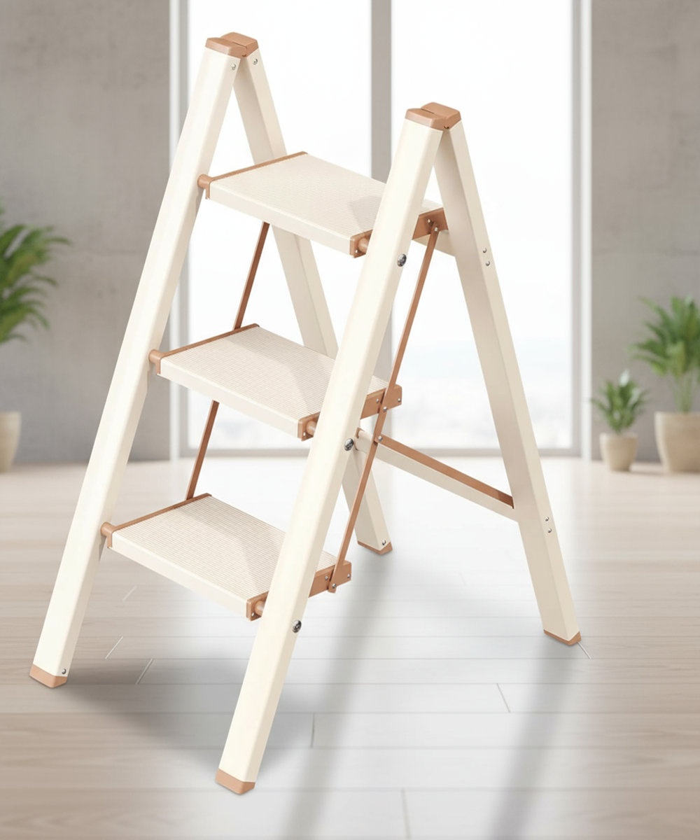 WFX Utility™ Champagne Gold Three-Step Folding Step Stool, Widened ...