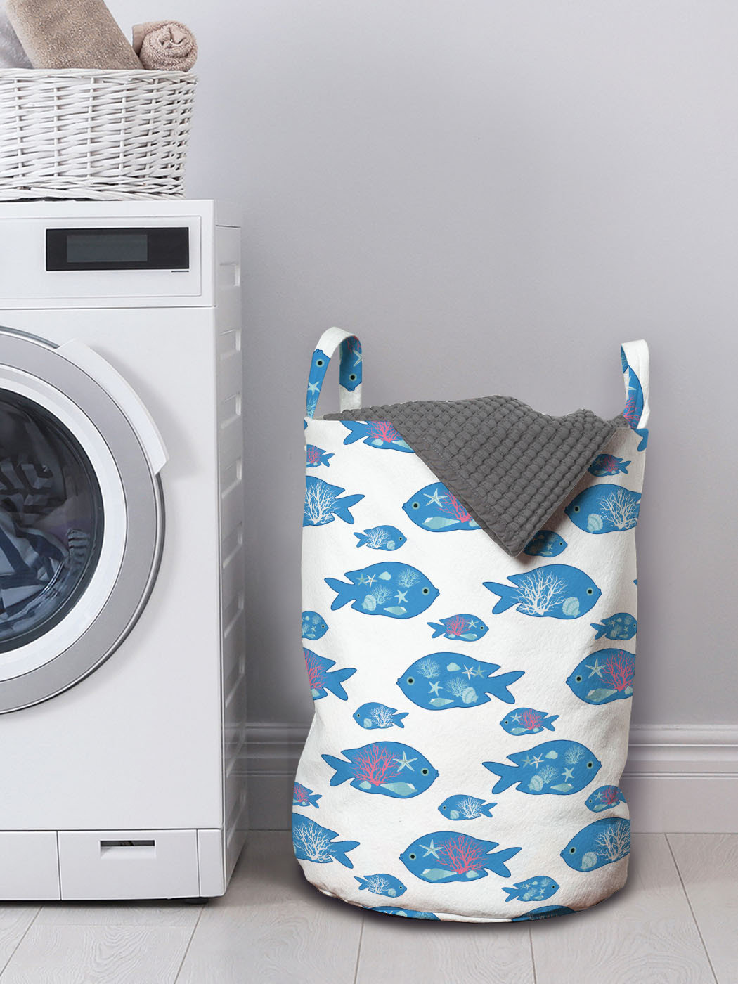 East Urban Home Nautical Laundry Bag, Abstract Fish Design Sea, 13" x ...