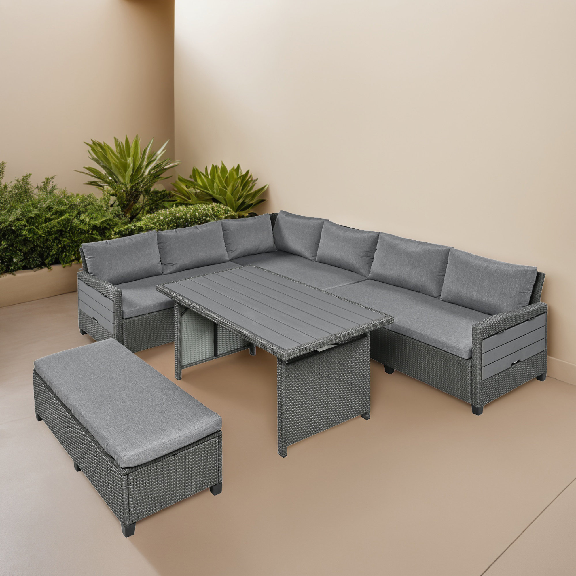 Latitude Run® 5 Pieces Outdoor Patio Conversation Furniture Rattan ...