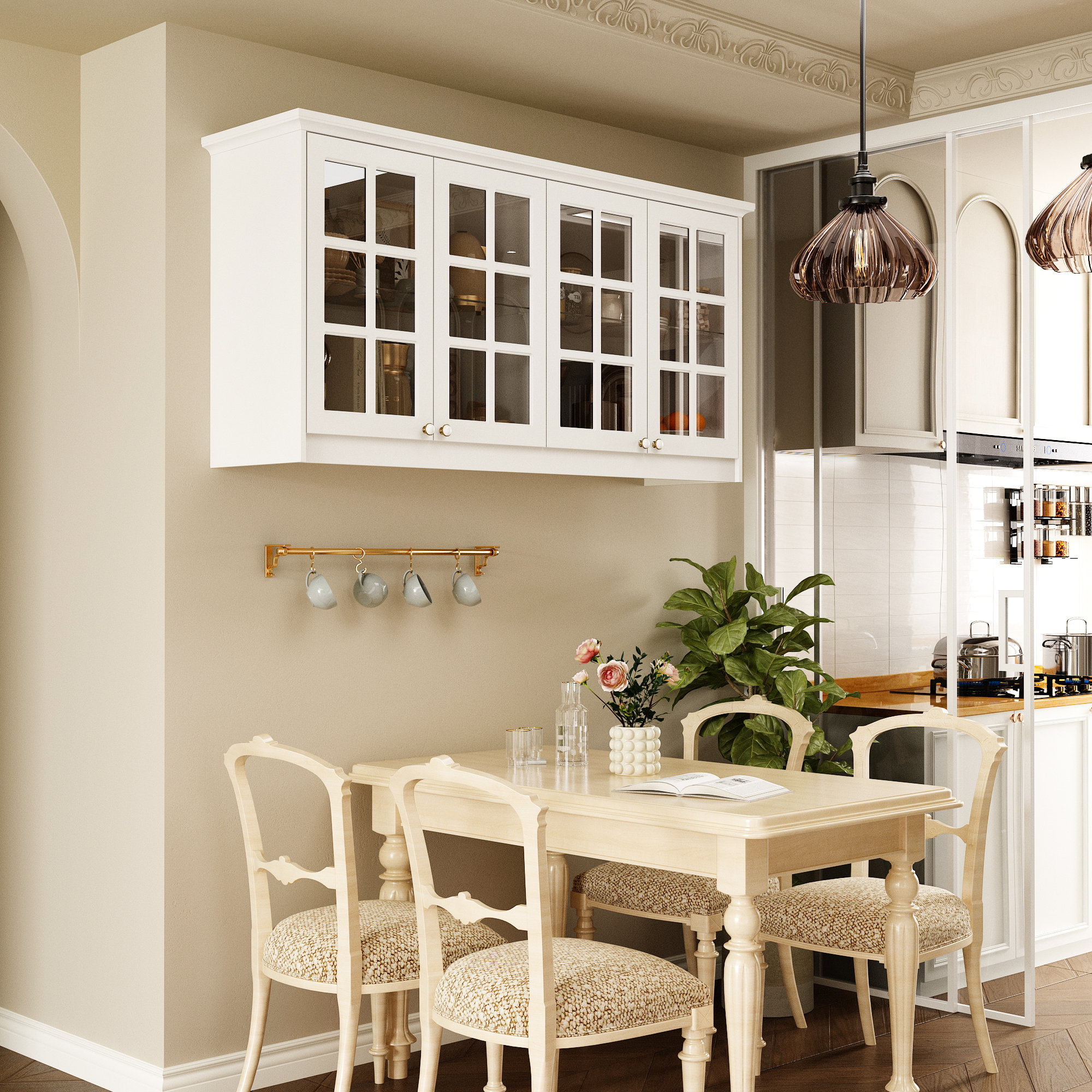 Red Barrel Studio® 63"W Wall Mounted Pantry Cabinet With 4 Glass Door ...