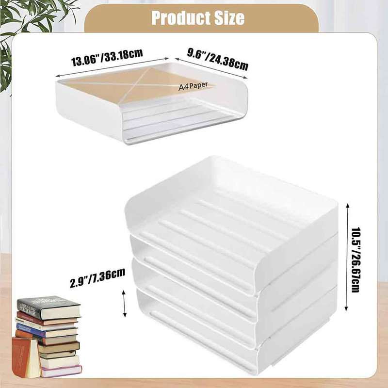 Rebrilliant Stackable Paper Trays 4 Pack, Desk Letter Tray Set with 4 ...