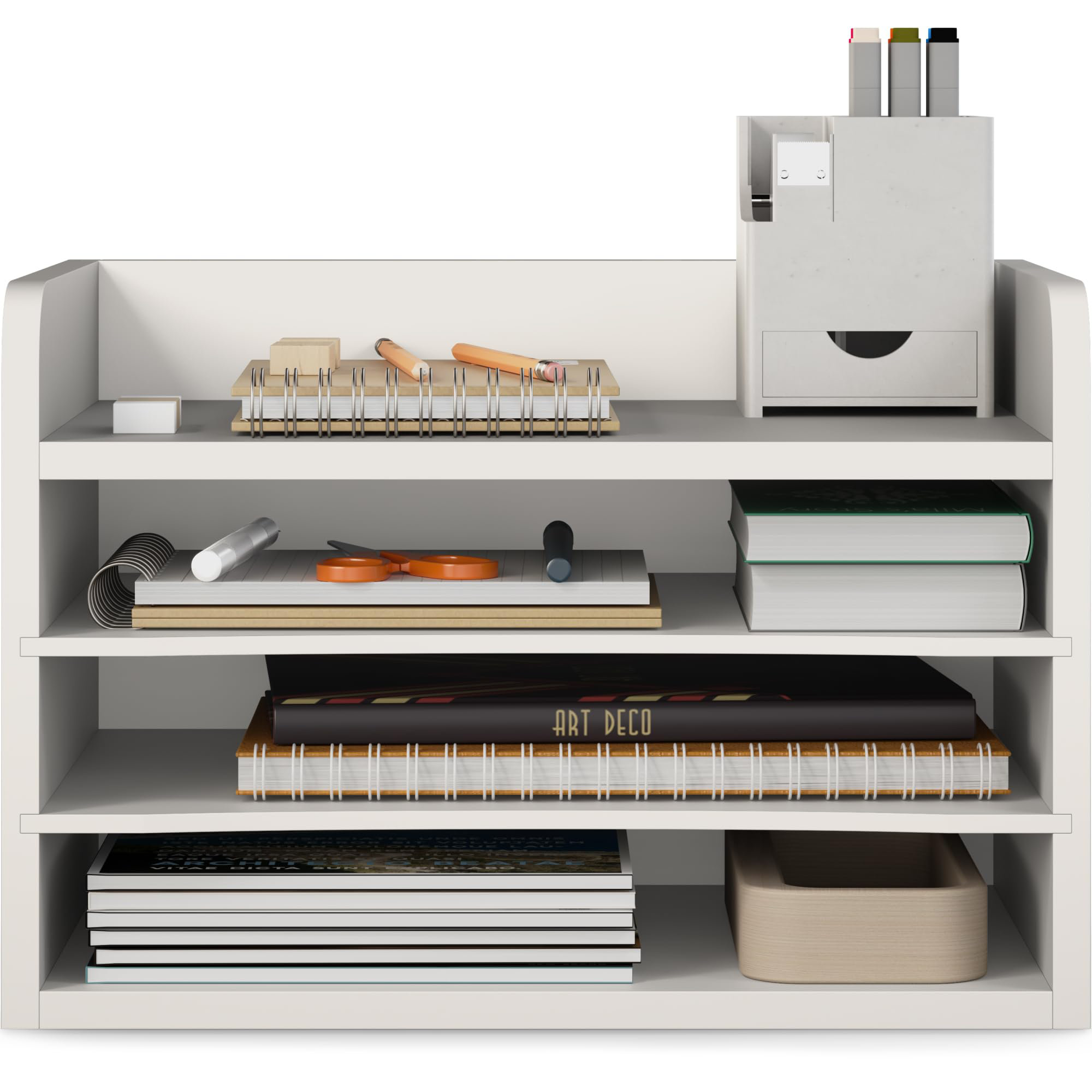RILVIX 4-Tier White Wood Desk Organizer, Adjustable Mail Sorter for ...