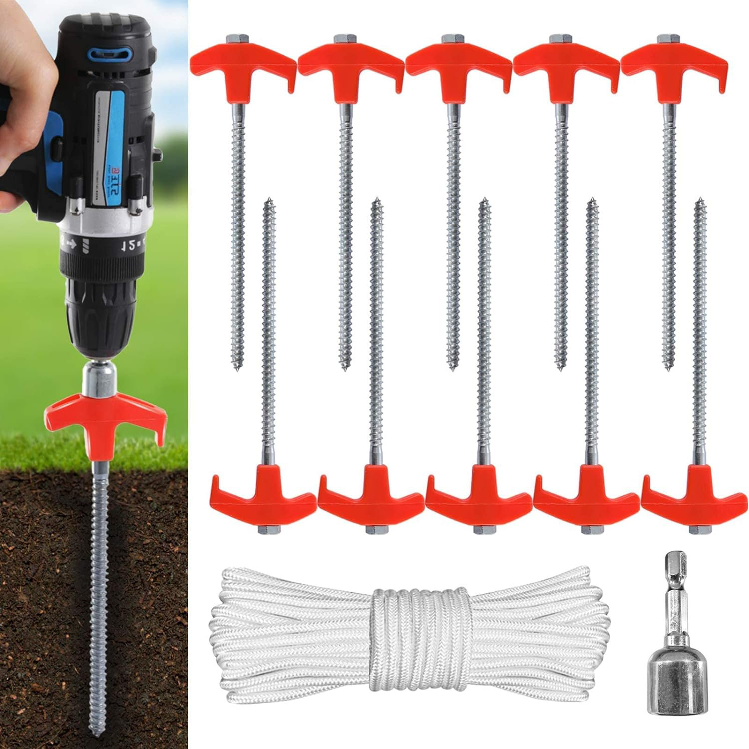 Rephen Drillable Garden Shed Stakes, Bonus Adapter, Tie-Downs, Orange ...