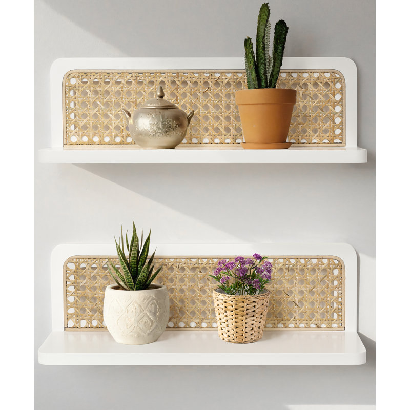 Bay Isle Home™ Cane Webbing Wall Shelves 2 Piece Boho Rattan Decorative ...