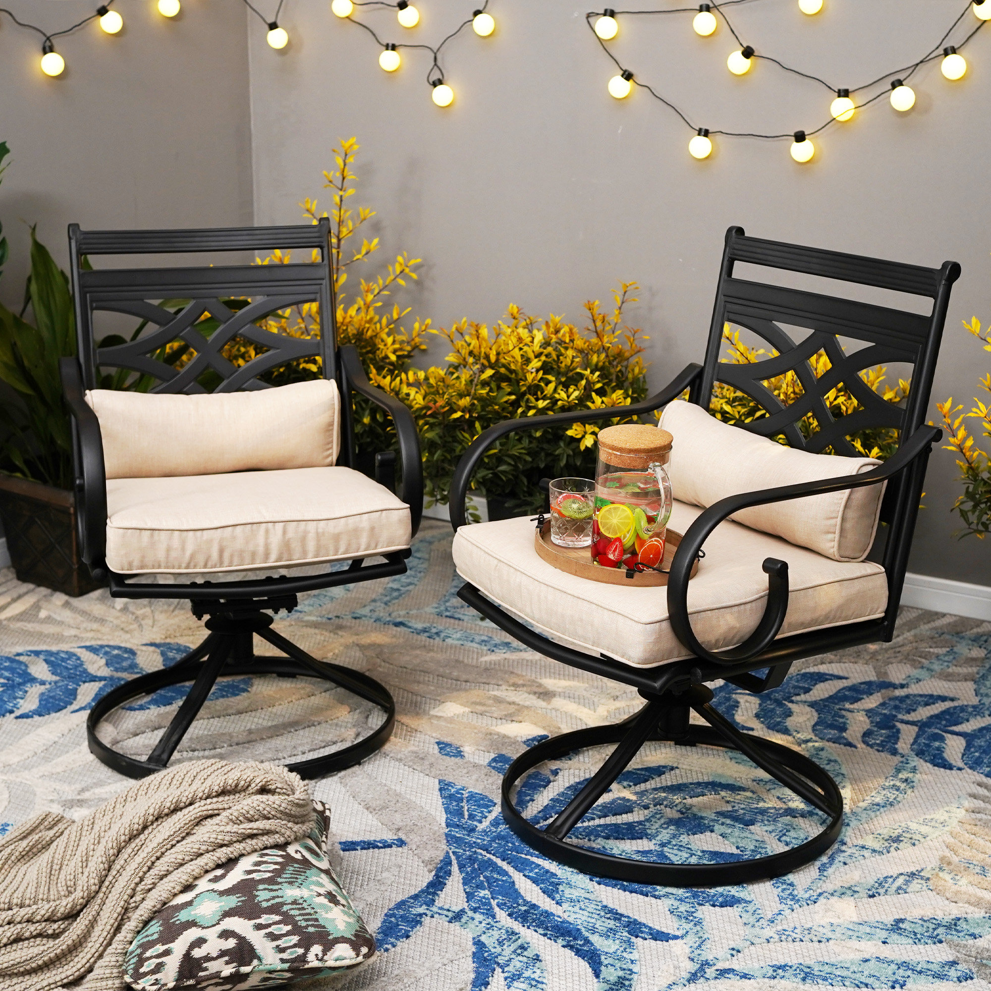 Lark Manor Fauteuil de patio pivotant à 360 ° Aletse avec coussins de siège et coussins de ...