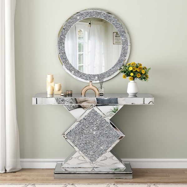 Everly Quinn Amla 47in”Console Table With Round Mirror & Reviews ...