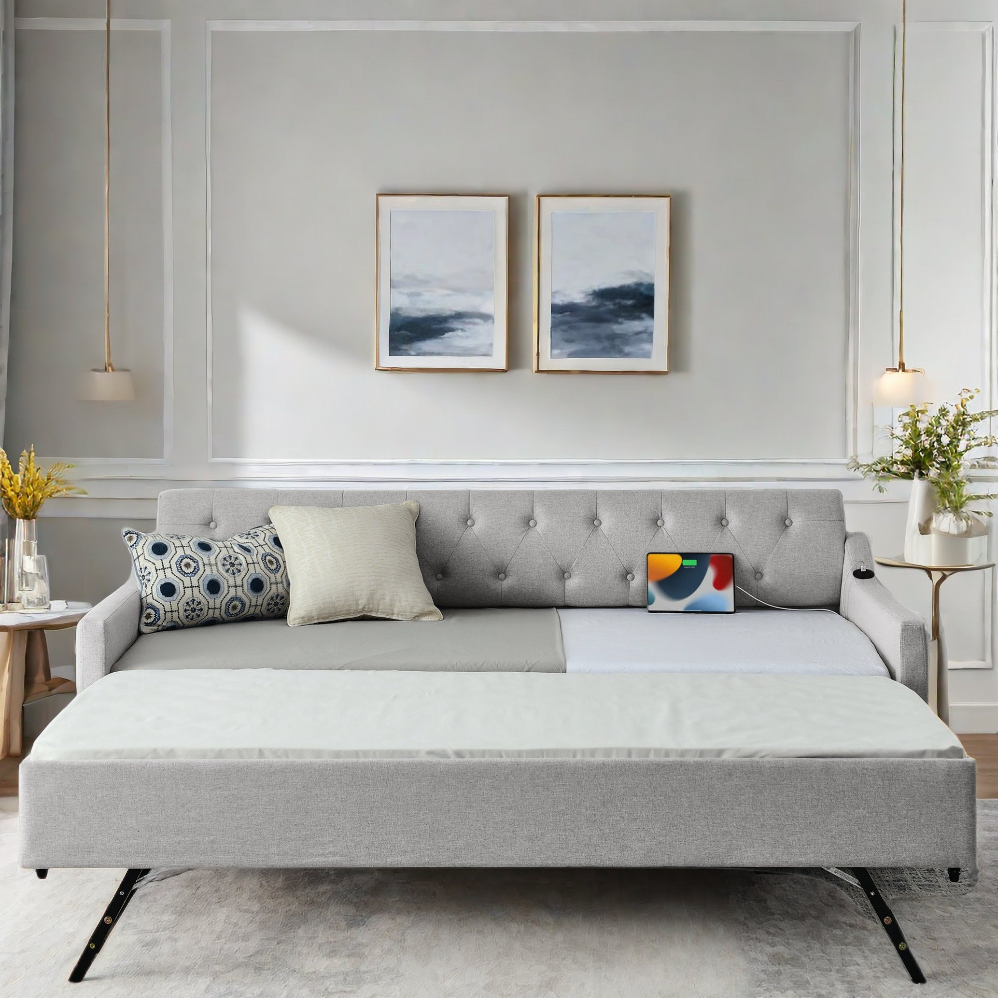 Red Barrel Studio® Abbington Upholstery DayBed with Erectable Trundle ...