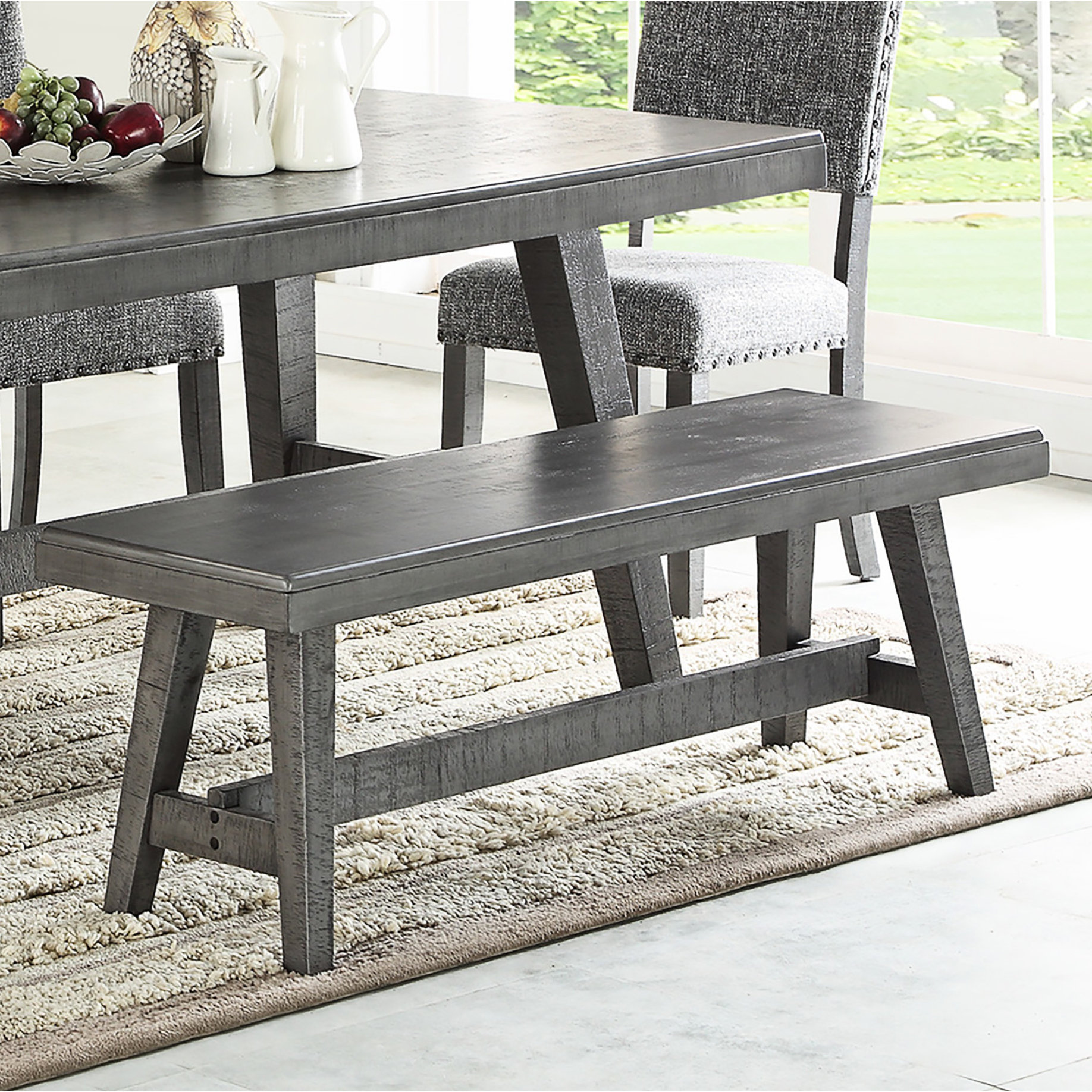Lark Manor™ Dining Bench In Grey - Strong Rubber Wood Frame, 57 Package ...