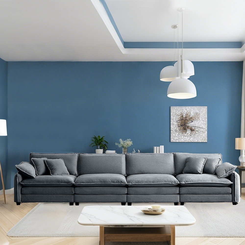 Everly Quinn Jasmin 150'' Modern Style Corduroy 4-Seat Sofas | Wayfair