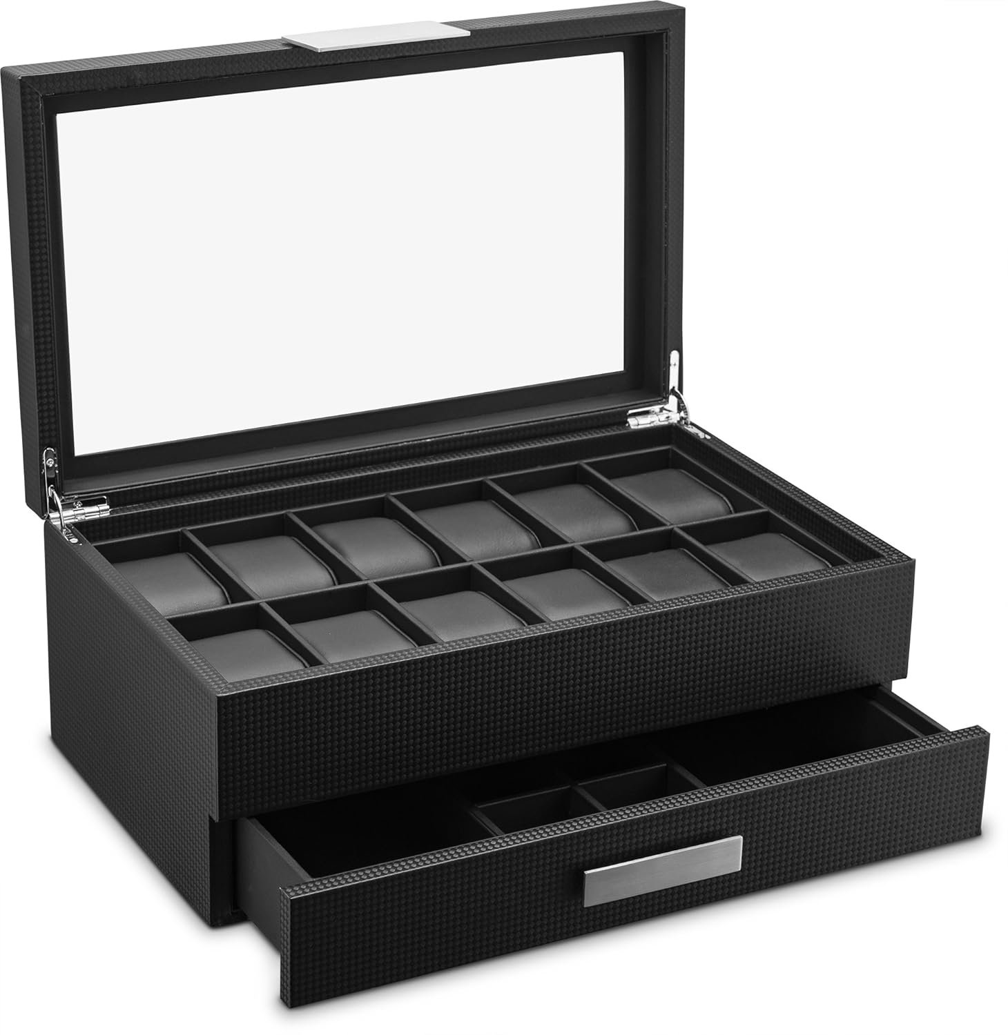 ATC CABINETS Watch Box with Valet Drawer for Men - 12 Slot Luxury Case ...