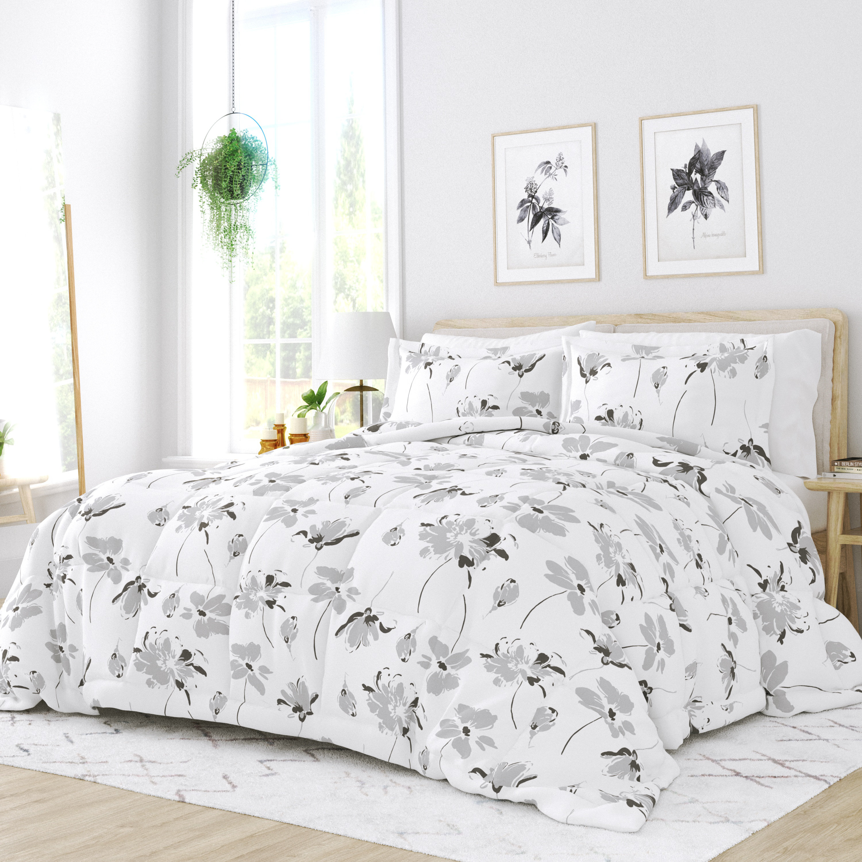 Becky Cameron Down Alternative Magnolia Grey Patterned Comforter Set ...