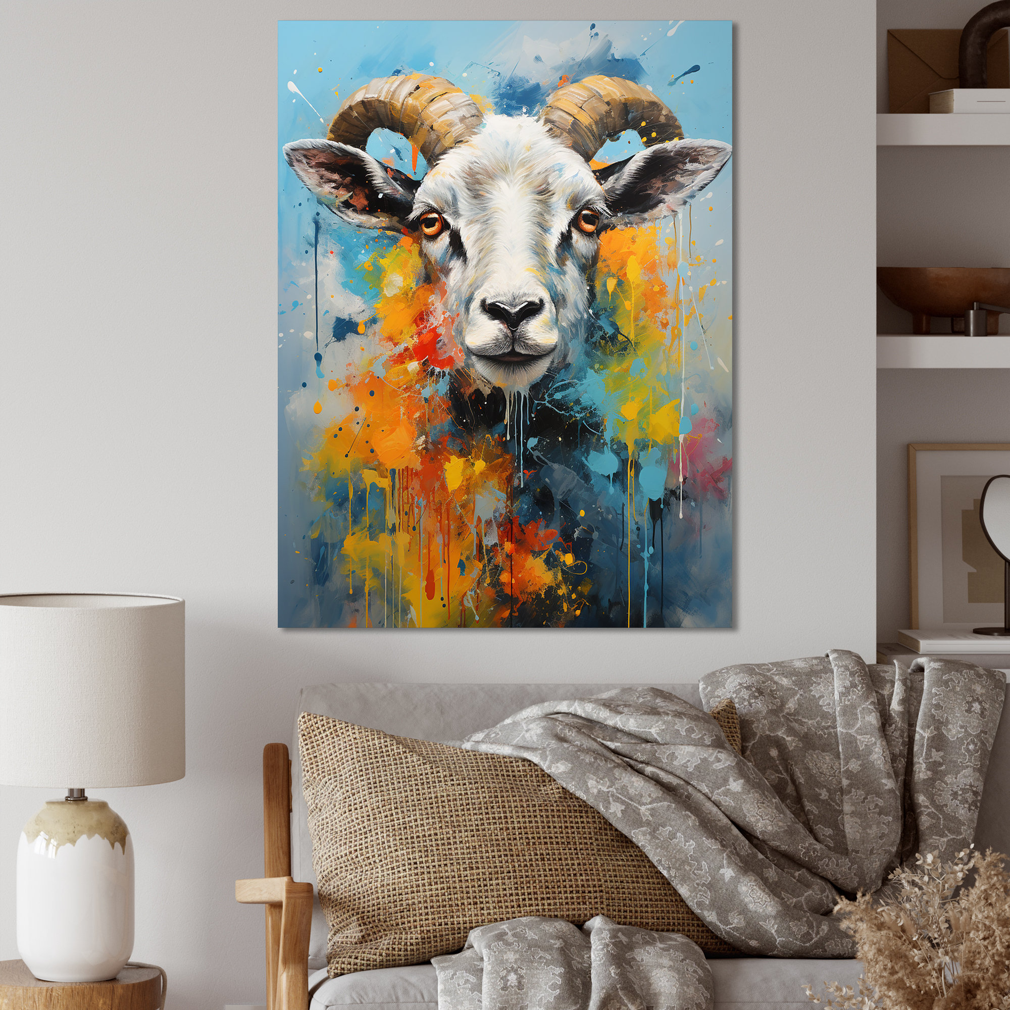 Foundry Select Yellow Blue Sheep Expressionist - Animals Wall Decor ...
