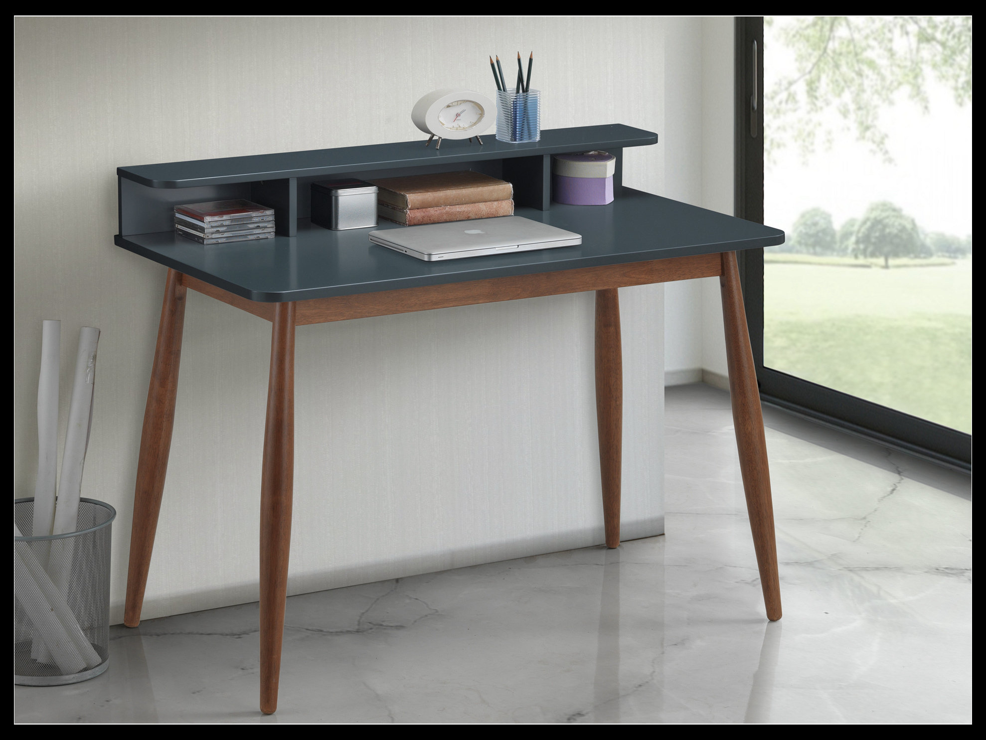 George Oliver Roskilde Mid-Century Modern Wood Writing Desk with Hutch ...