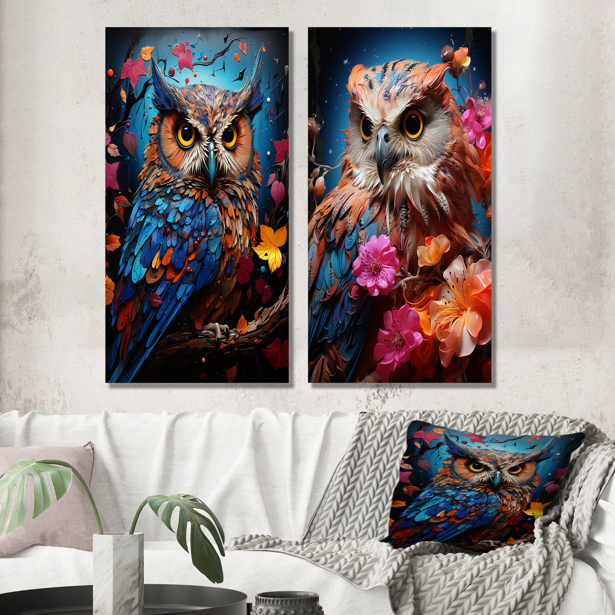 Millwood Pines Pop Art Owl Wisdom Twilight - Owl Canvas Art Print Set ...