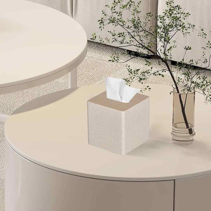 TELOVIN Tissue Box Cover Square PU Leather Facial Tissue Box Holder For ...