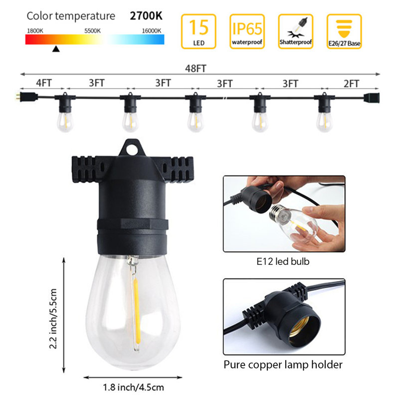 Arlmont & Co. Kanora LED Globe String Lights Outdoor Decorations 48FT ...