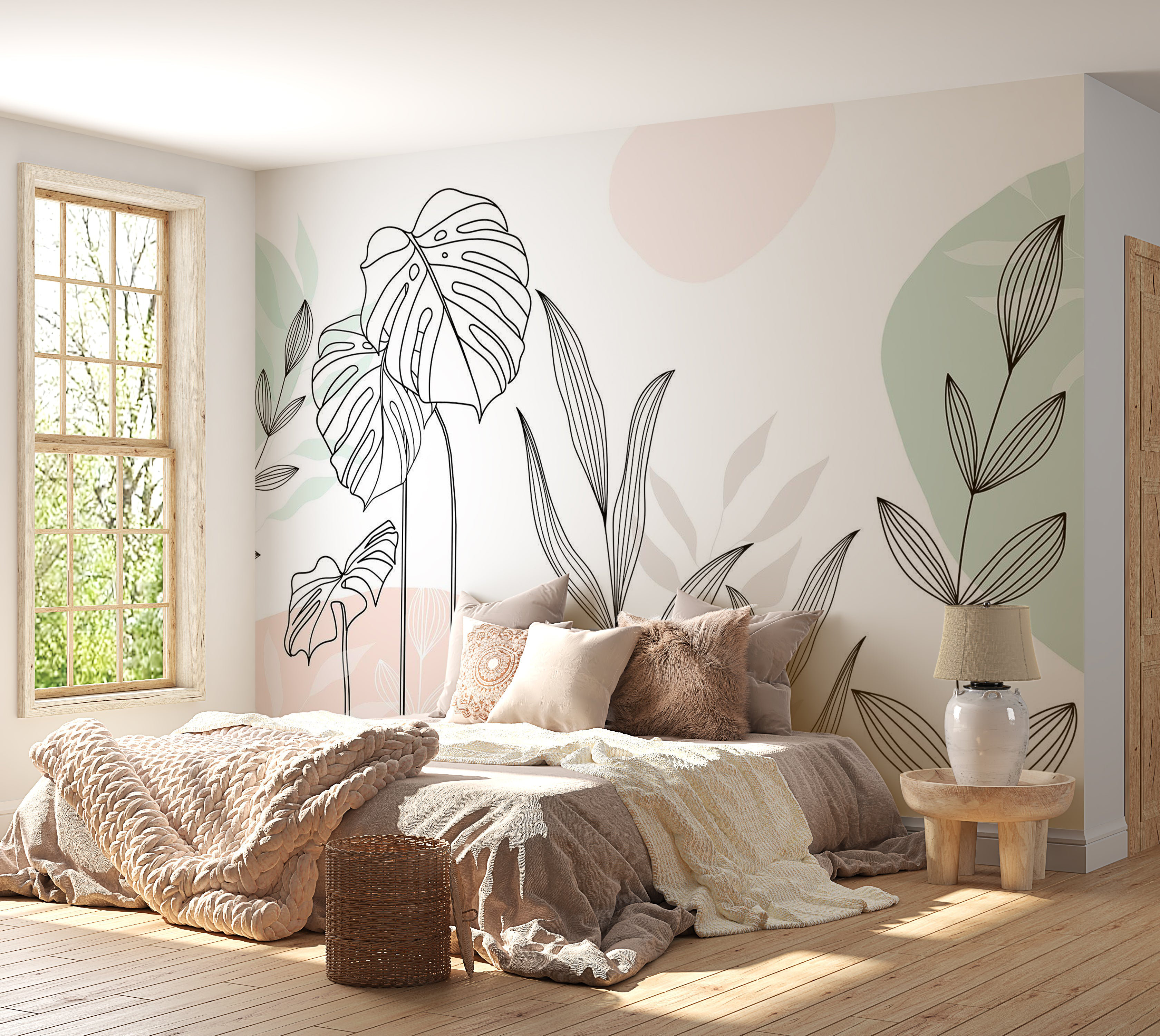 Lark Manor™ Peel & Stick Botanical Wall Mural - Leaves In Pastels | Wayfair
