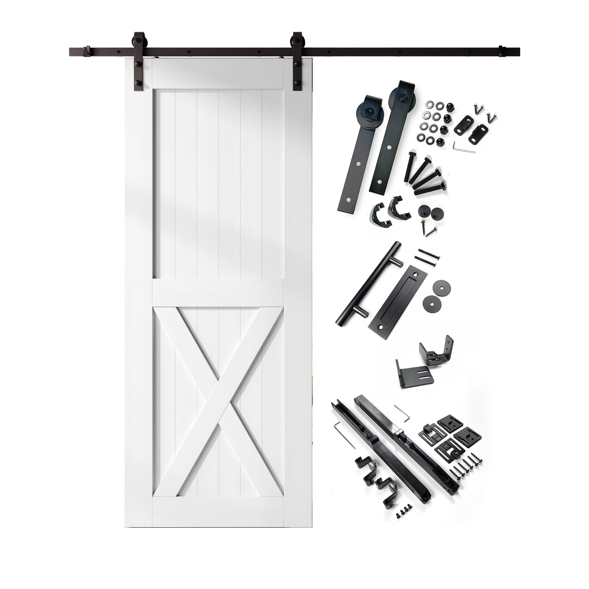 Homacer 84inch High White Unassembled & Finished X Design Barn Door ...