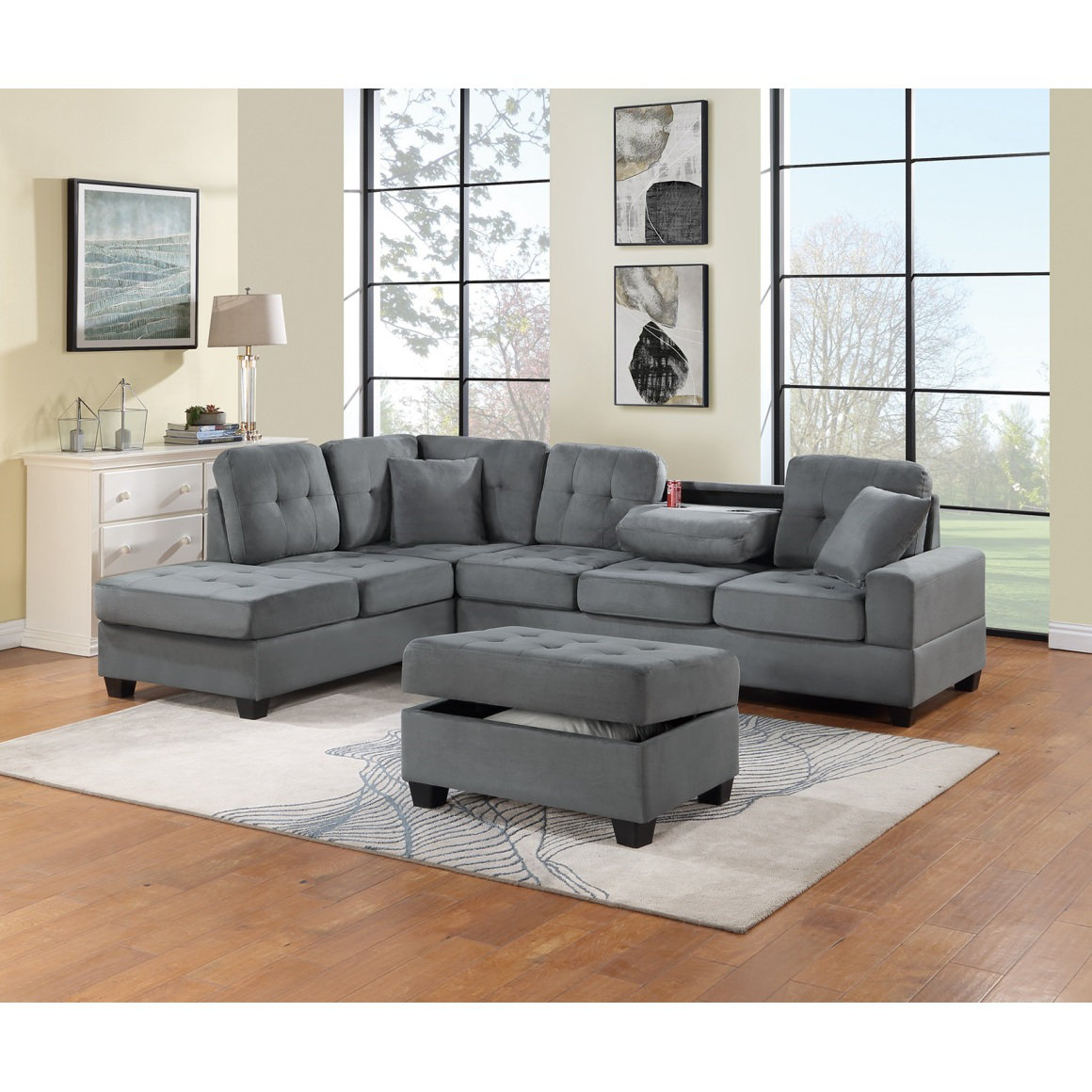 Hokku Designs Dark Gray Plush Microfiber Living Room Furniture 3-PCS ...