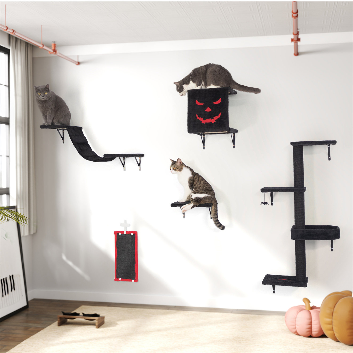 The Holiday Aisle® 5 Pcs Gothic Wall Mounted Cat Furniture, Luxury Cat ...