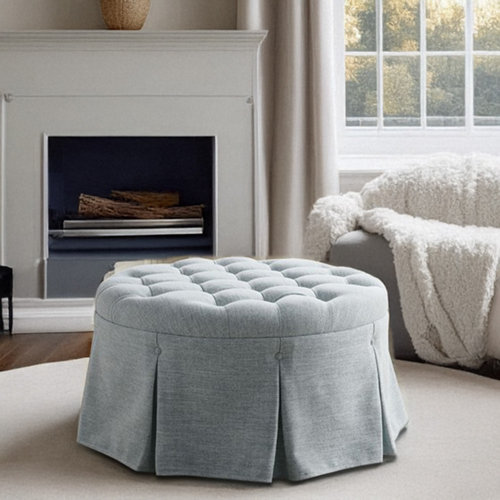 FOSHNATURE Skirted Tufted 32" Round Ottoman | Wayfair