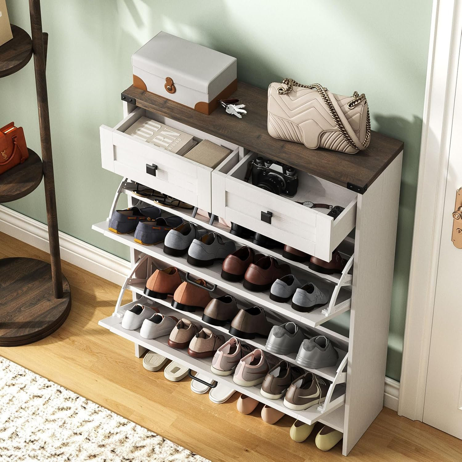 Hokku Designs Shoe Storage Cabinet with 2 Flip Drawers & 2 Drawers,Shoe ...