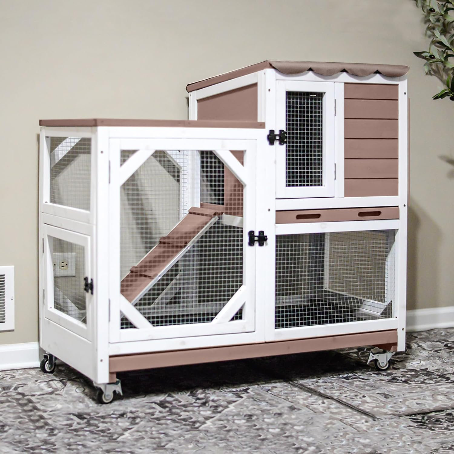 Archie & Oscar™ Rabbit Cage Indoor Outdoor Bunny Hutch on Wheels, 2 ...
