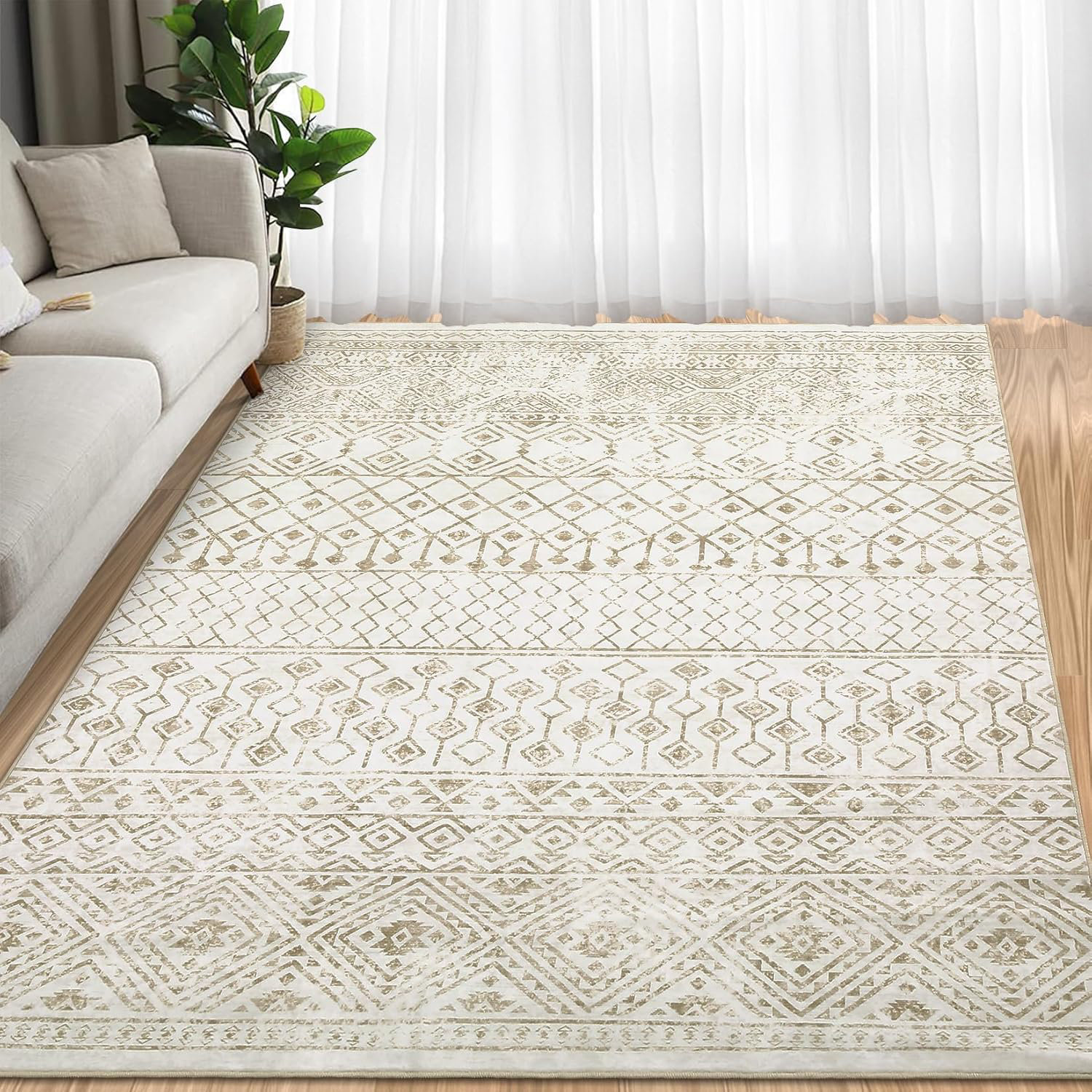 Loon Peak® Farmhouse Neutral Geometric Area Rug | Wayfair