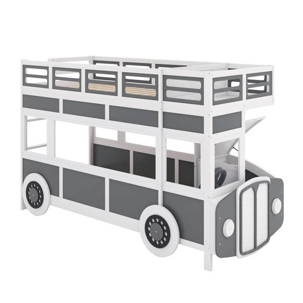 Zoomie Kids Alycee Twin over Twin Bus-shaped Bunk Bed with Wheels and ...