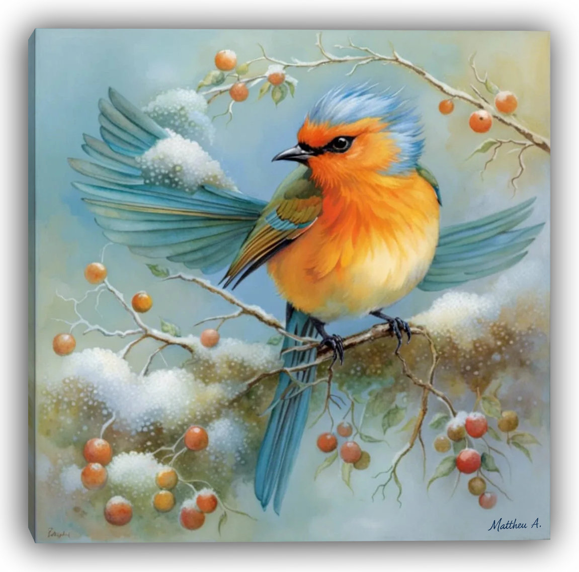 Winston Porter Frosted Joy Winter Bird Canvas Wall Art | Wayfair