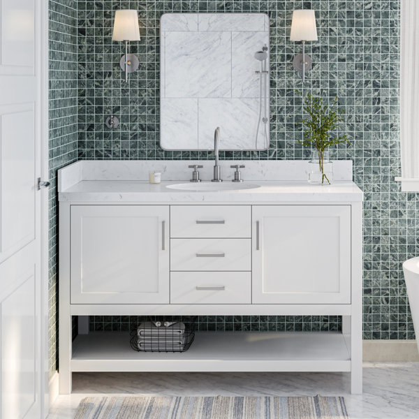 Winston Porter Abby 54'' Single Bathroom Vanity with Carrara Quartz Top ...