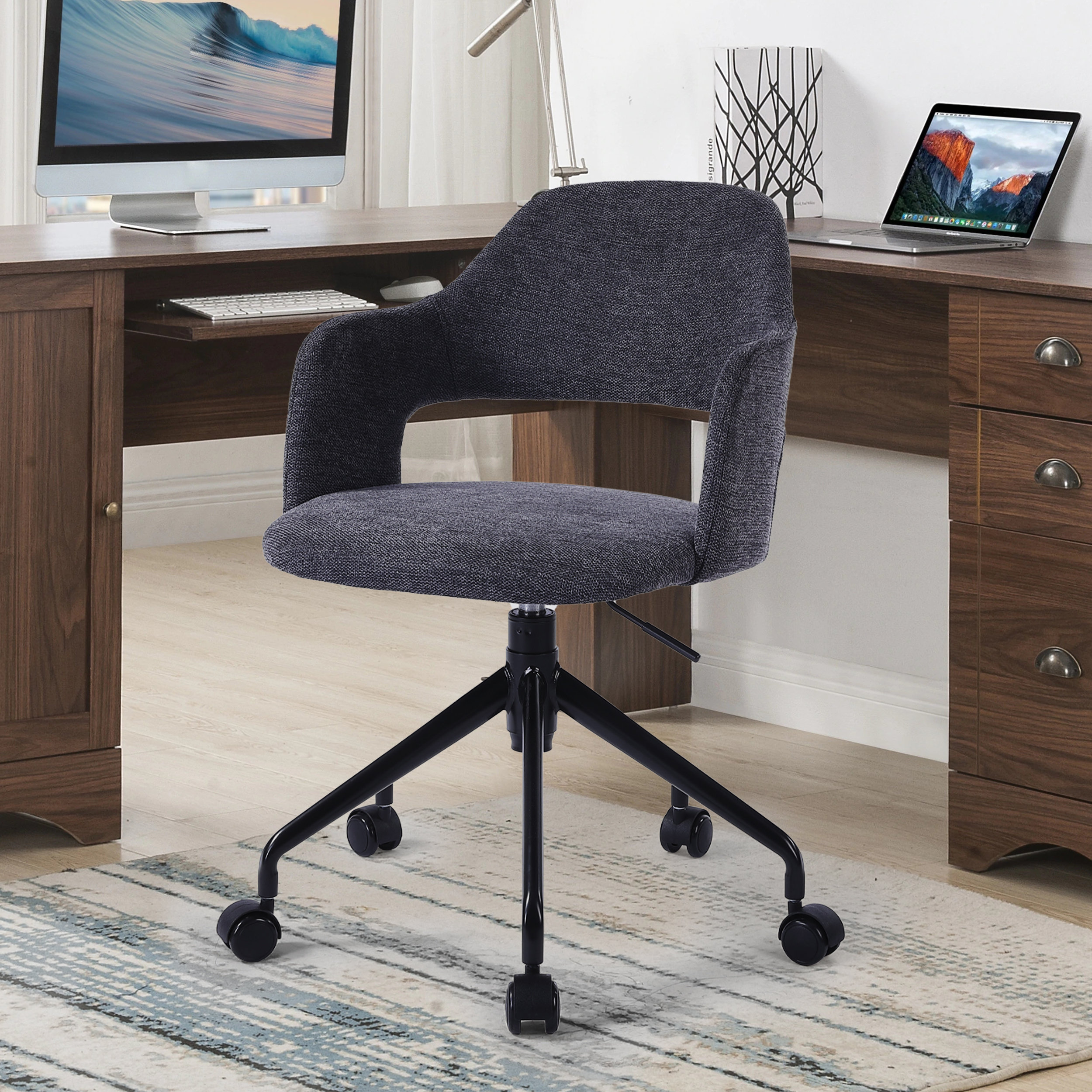 Ebern Designs Athalla Linen Office Chair Task Chair with Metal Base ...