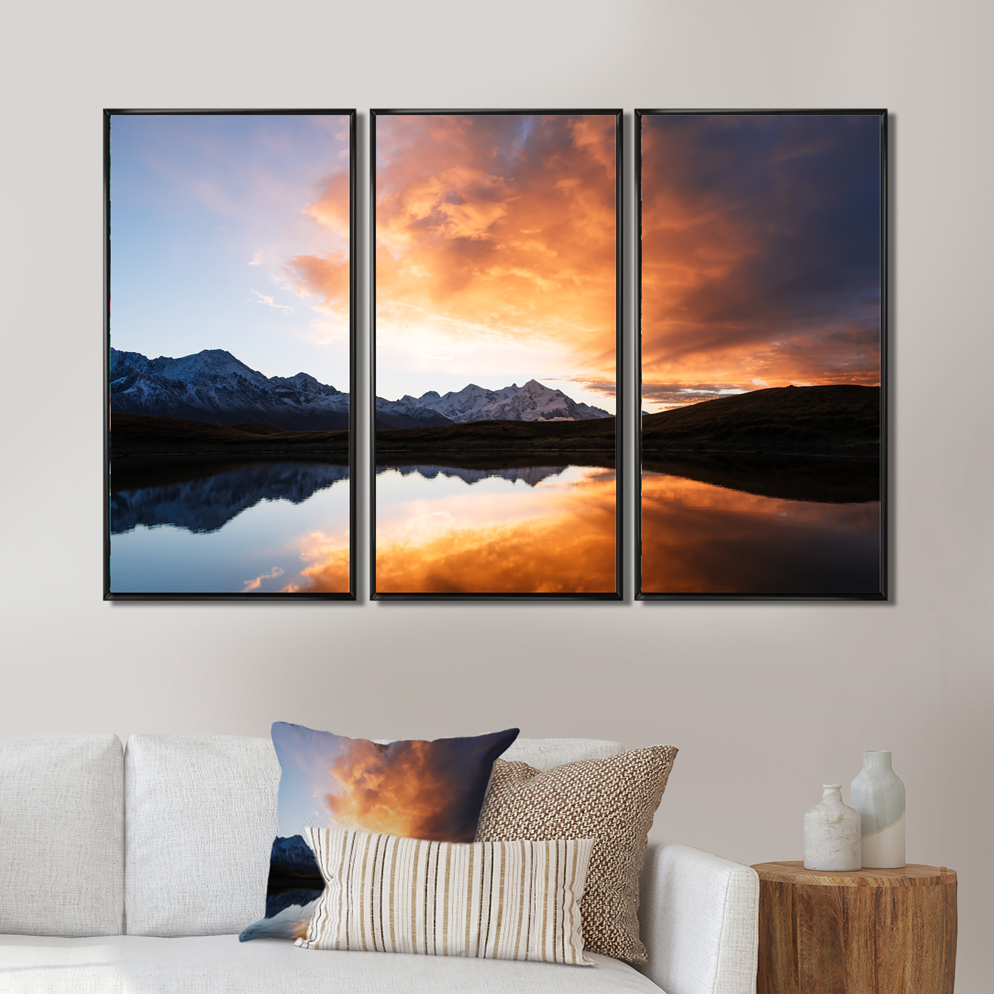 Millwood Pines Morning Sunsrise Mountainscape - 3 Piece Floater Frame ...