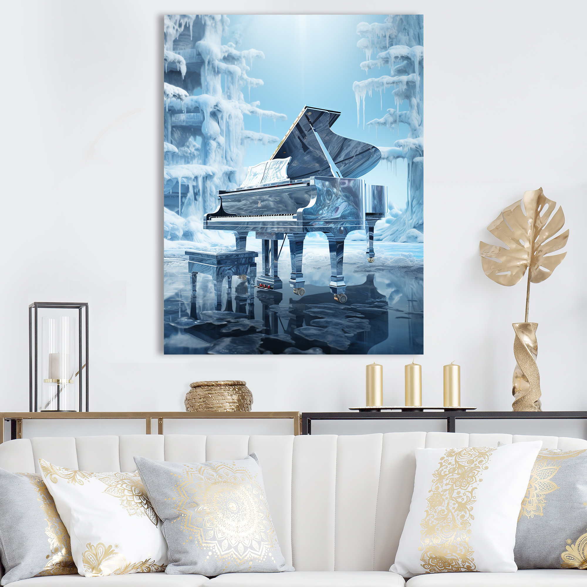 Design Art Winter Piano Frozen Forte On Canvas Print | Wayfair