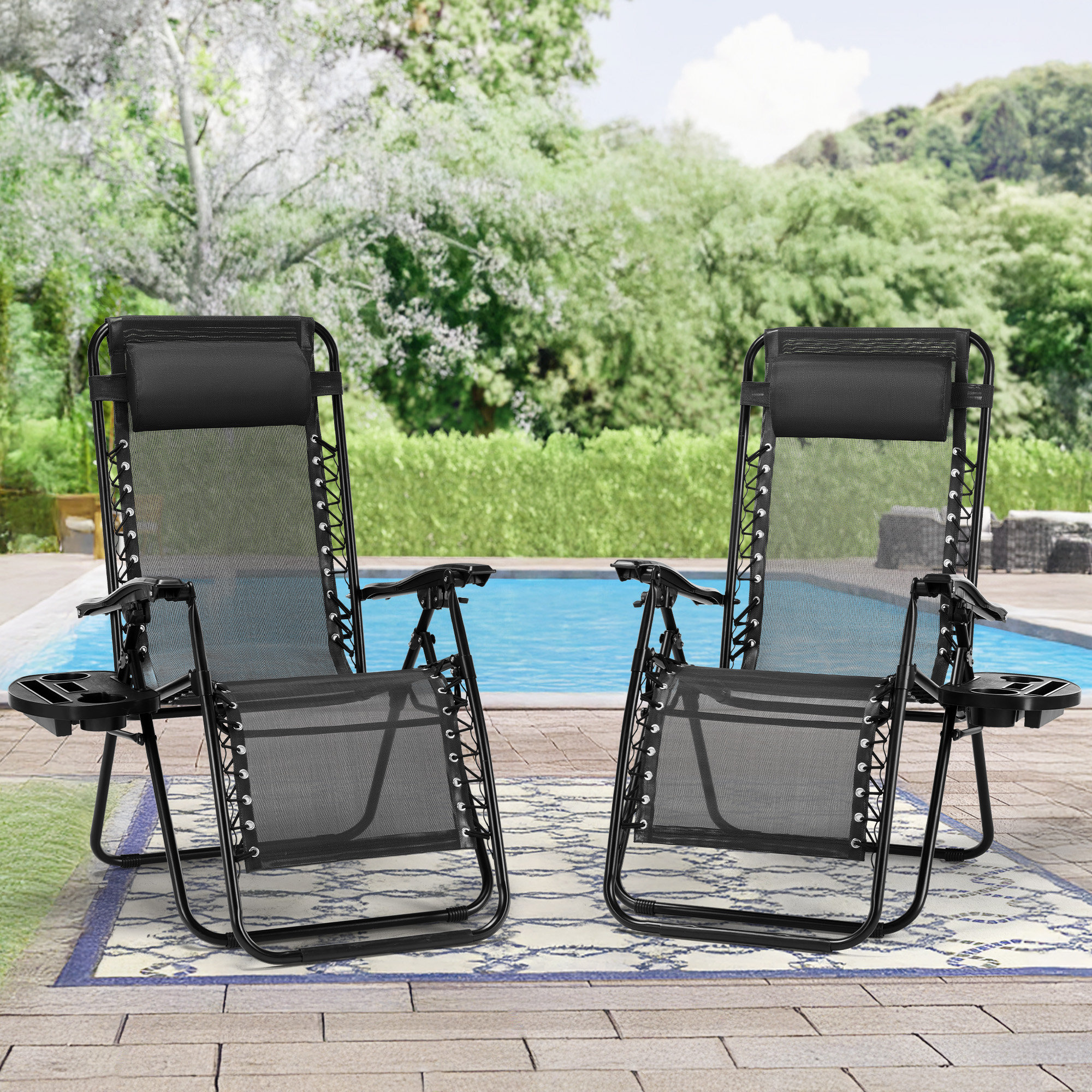 Arlmont & Co. Set of 2 Outdoor Zero Gravity Chaise Lounge Chairs ...