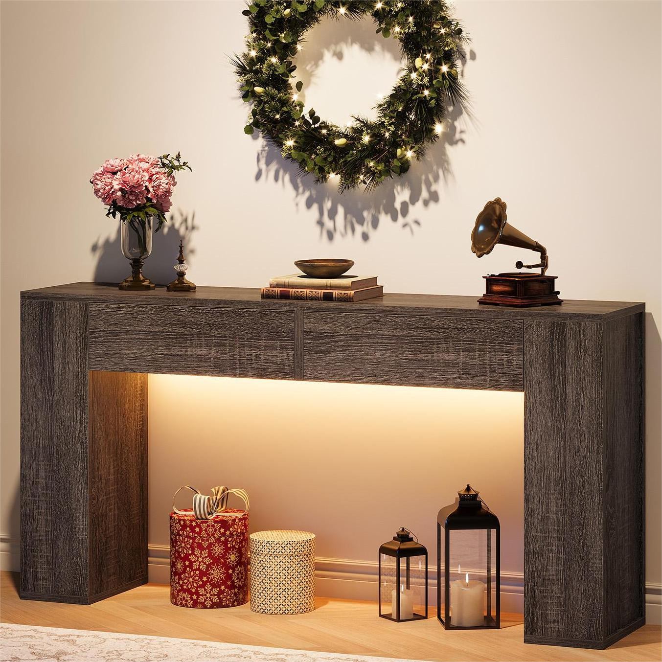 Wrought Studio™ 55.12'' Console Table With Drawers And LED Light ...