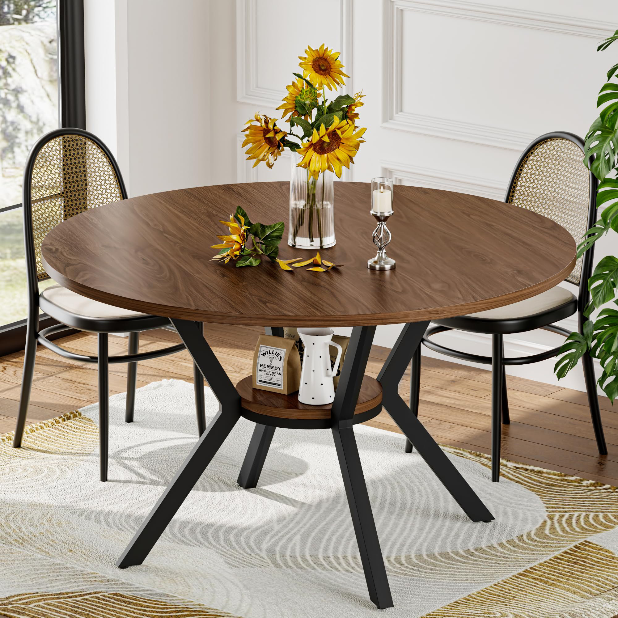 George Oliver 42" Round Farmhouse Dining Table for 4 with Storage ...