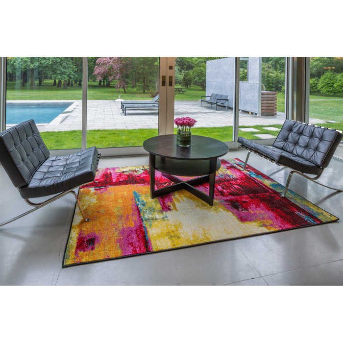 Wrought Studio Olgethorpe Performance Black/Pink Rug & Reviews | Wayfair