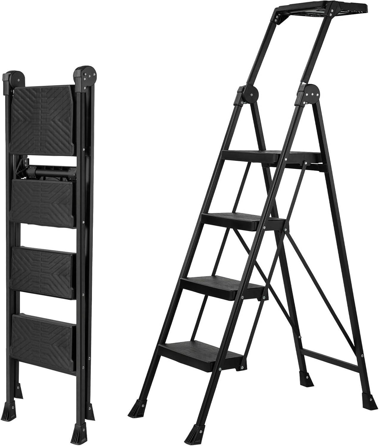Latitude Run® 4 Step Ladder, Foldable Handrail & Tool Tray Stool ...