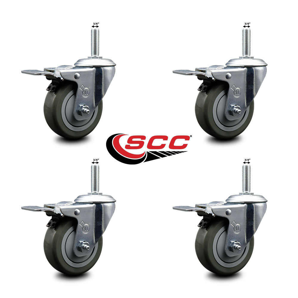 Service Caster Poly Swivel 3/4 Inch Threaded Stem Caster Set Total Lock ...