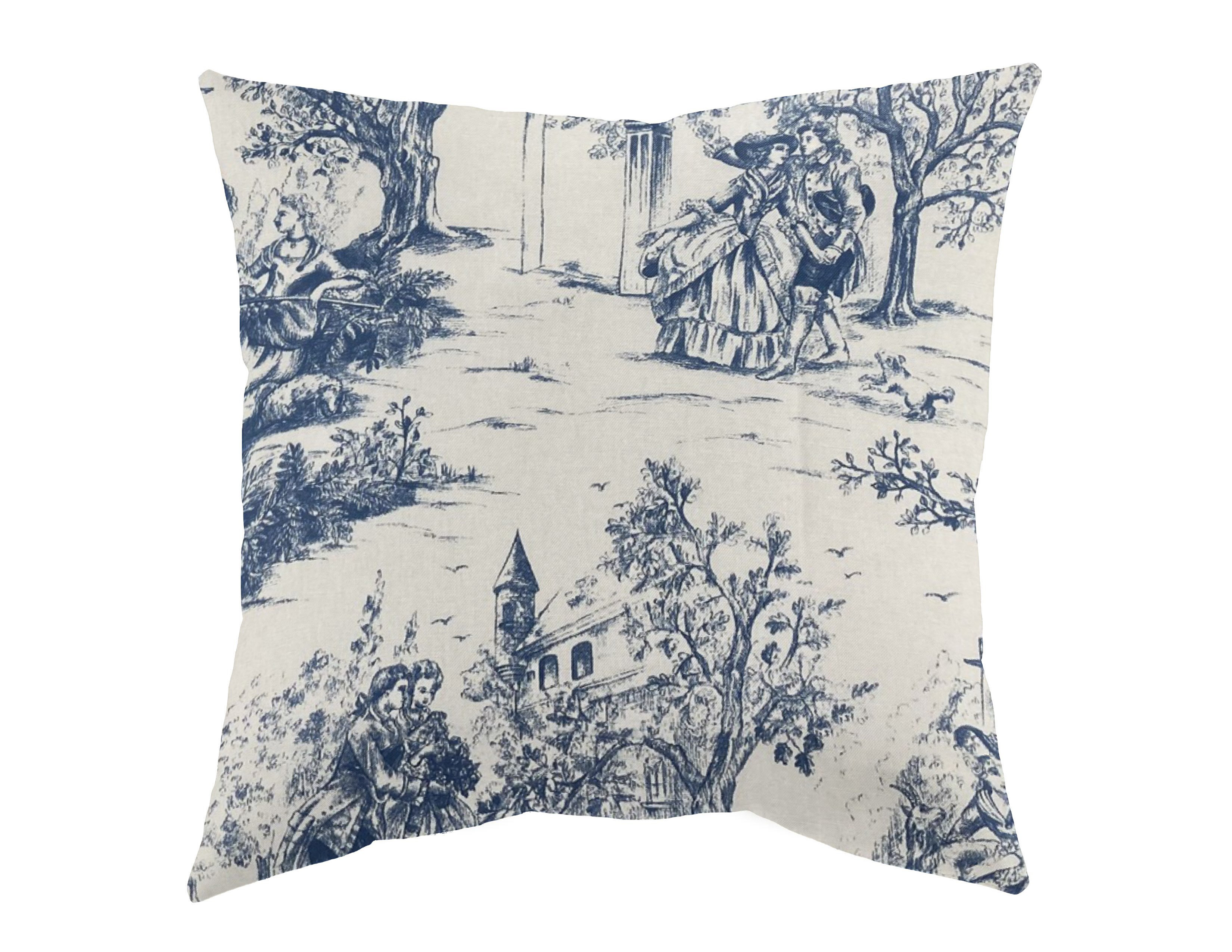 Victor Mill Provence 100% Cotton blue toile Throw Square Pillow | Wayfair