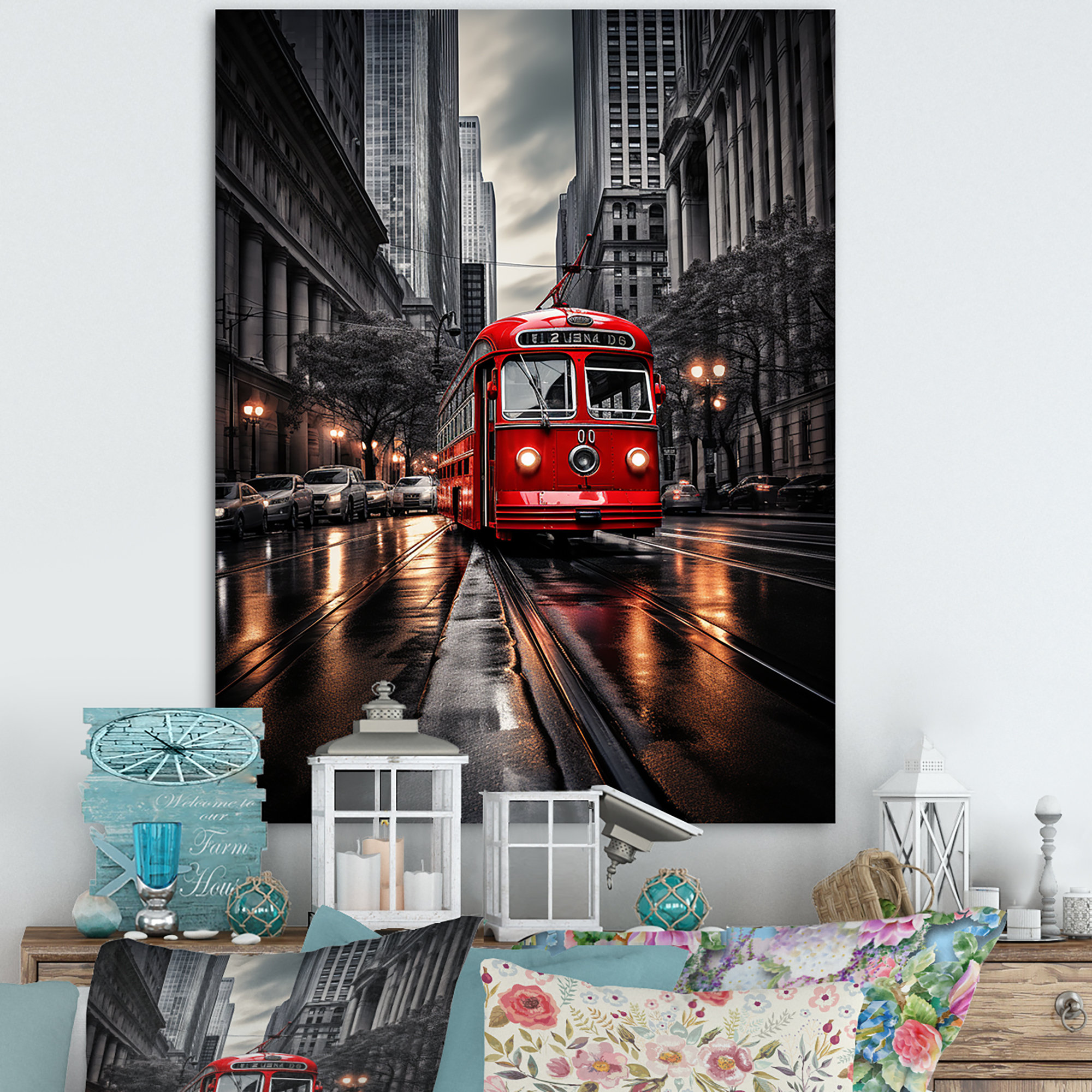Ebern Designs Red City Bus Rhythm I On Canvas Print | Wayfair